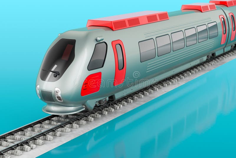 Modern High Speed Train on Blue Background, 3D Rendering Stock ...