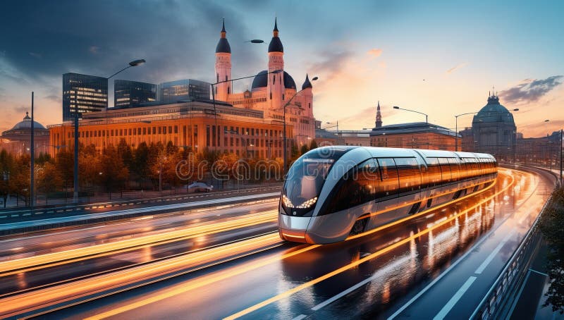 Modern High-speed Train in the City Stock Illustration - Illustration ...