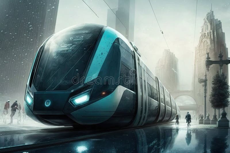 A Modern High-speed Train in the City of the Future Stock Illustration ...