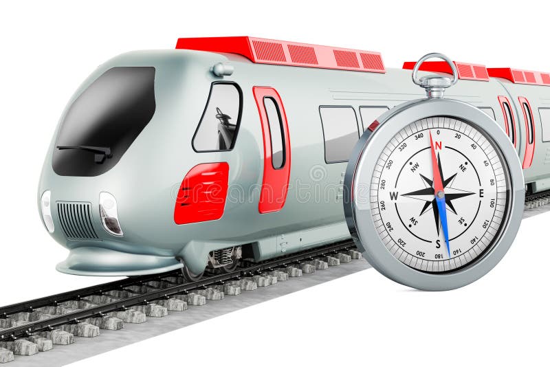 Modern High Speed Train With Compass 3d Rendering Stock Illustration Illustration Of High