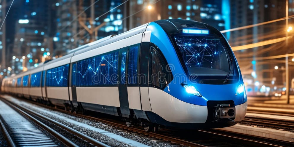 Modern High-Speed Train with Digital Network Connectivity, Symbolizing ...