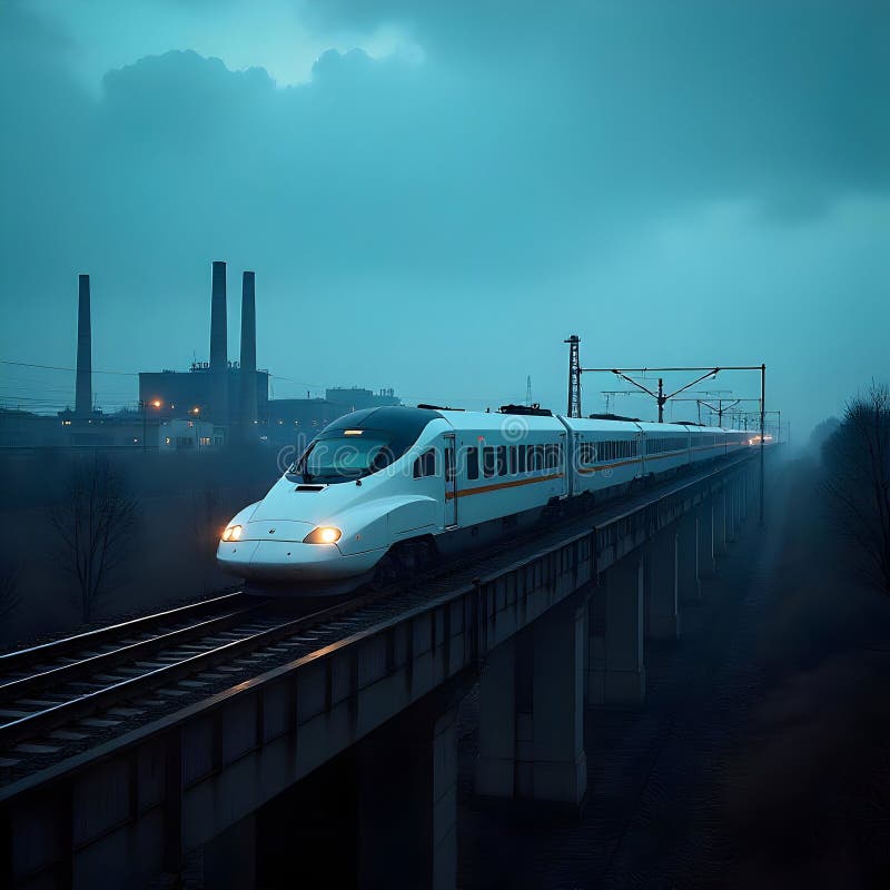 Modern High Speed Train on Elevated Track Stock Illustration ...