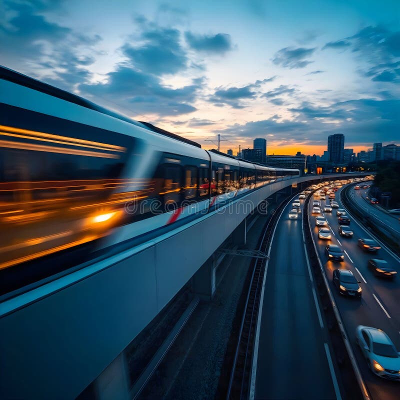 Modern High Speed Train on Elevated Track Stock Illustration ...