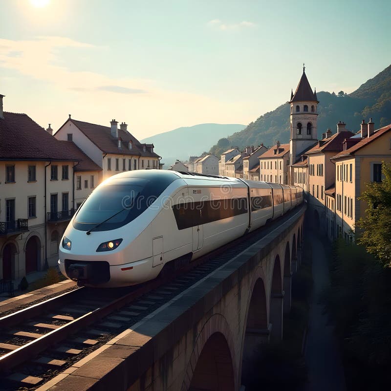 Modern High Speed Train on Elevated Track Stock Illustration ...