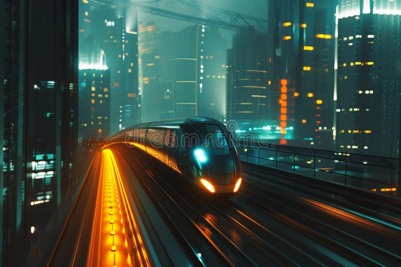 Modern High-speed Train in Fast Motion Passes through Railway Stations ...