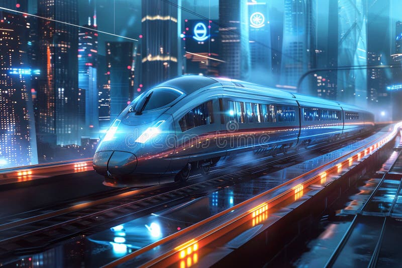 Modern High-speed Train in Fast Motion Passes through Railway Stations ...