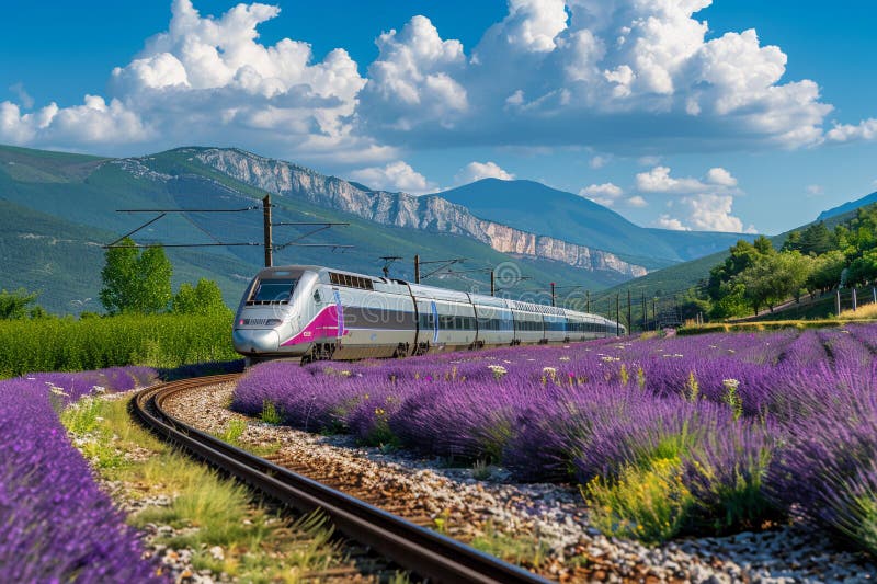 Modern High-speed Train in Fast Motion Passes through Railway Stations ...