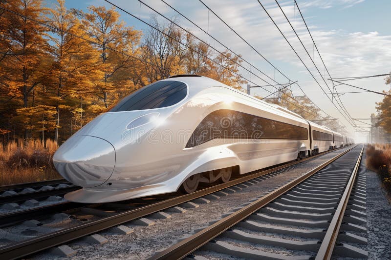 Modern High-speed Train in Fast Motion Passes through Railway Stations ...