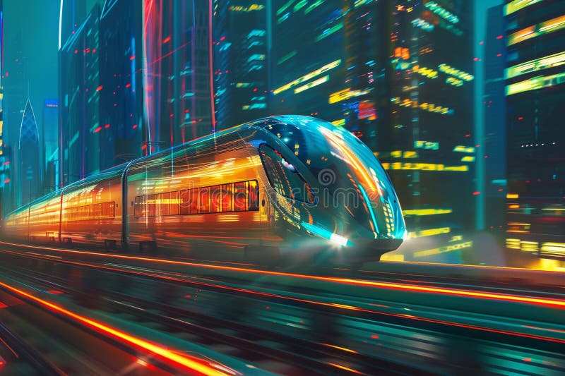 Modern High-speed Train in Fast Motion Passes through Railway Stations ...