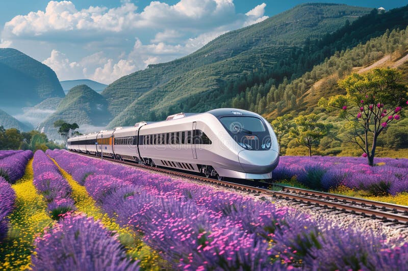 Modern High-speed Train in Fast Motion Passes through Railway Stations ...