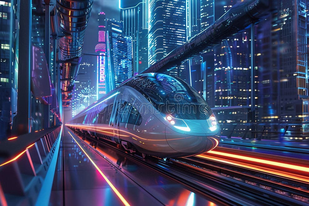 Modern High-speed Train in Fast Motion Passes through Railway Stations ...