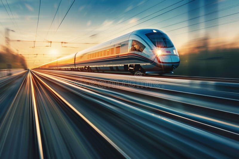 Modern High-speed Train in Fast Motion Passes through Railway Stations ...