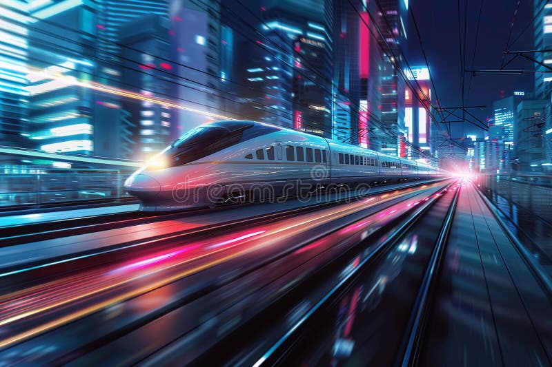 Modern High-speed Train in Fast Motion Passes through Railway Stations ...