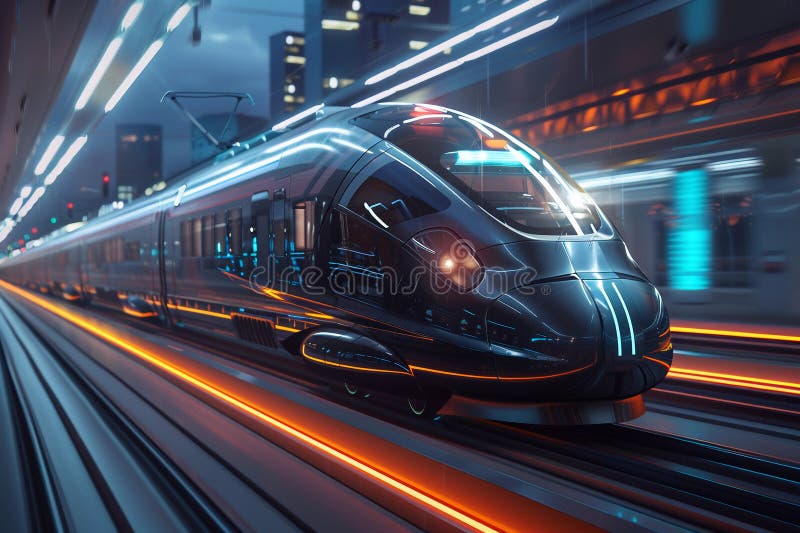 Modern High-speed Train in Fast Motion Passes through Railway Stations ...