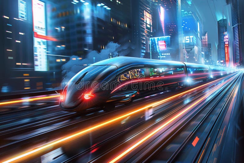 Modern High-speed Train in Fast Motion Passes through Railway Stations ...