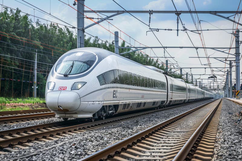 Modern High-speed Train in Fast Motion Passes through Railway Stations ...