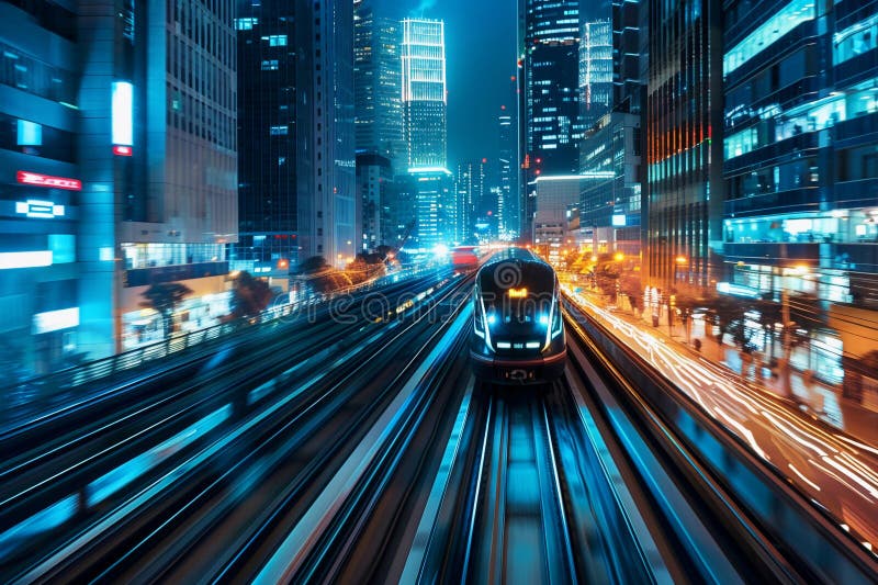 Modern High-speed Train in Fast Motion Passes through Railway Stations ...