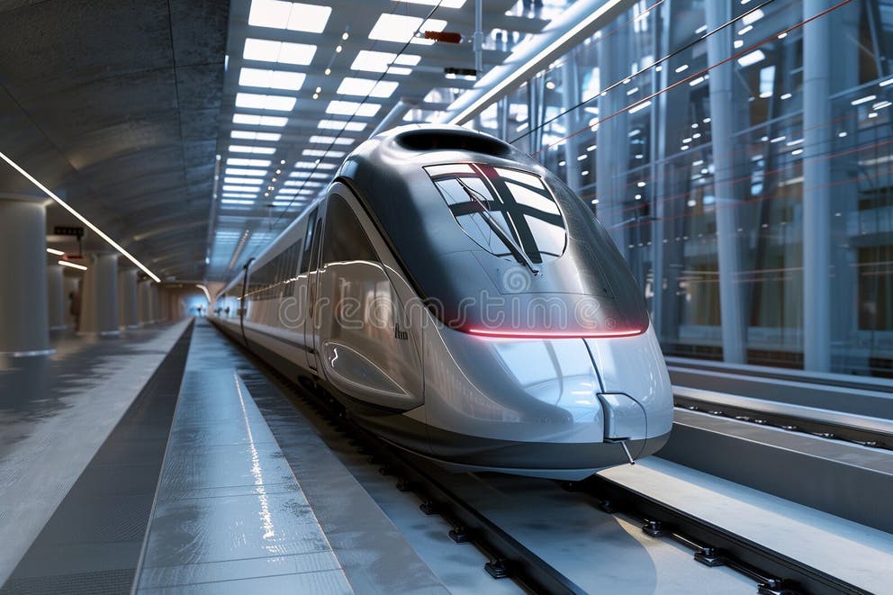 Modern High-speed Train in Fast Motion Passes through Railway Stations ...