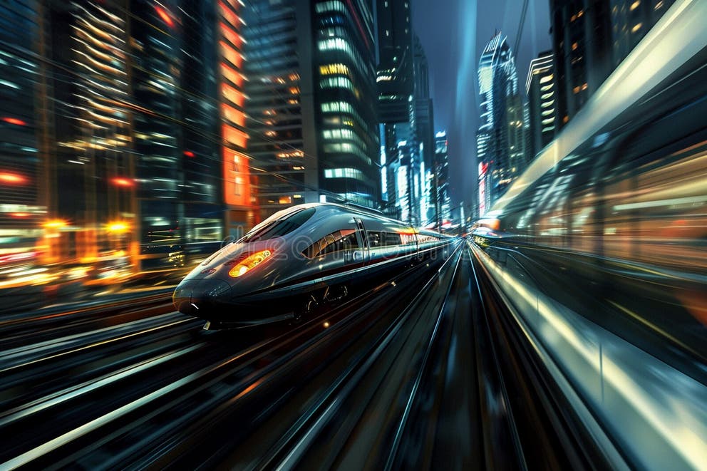 Modern High-speed Train in Fast Motion Passes through Railway Stations ...