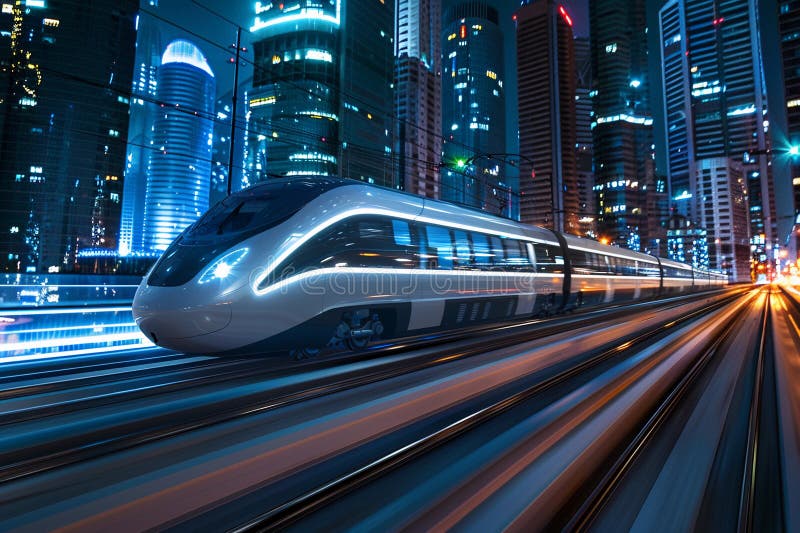 Modern High-speed Train in Fast Motion Passes through Railway Stations ...