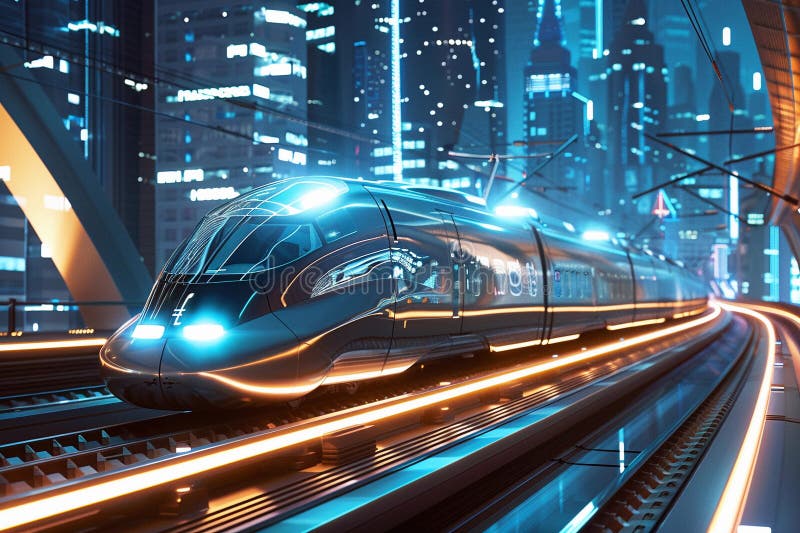 Modern High-speed Train in Fast Motion Passes through Railway Stations ...