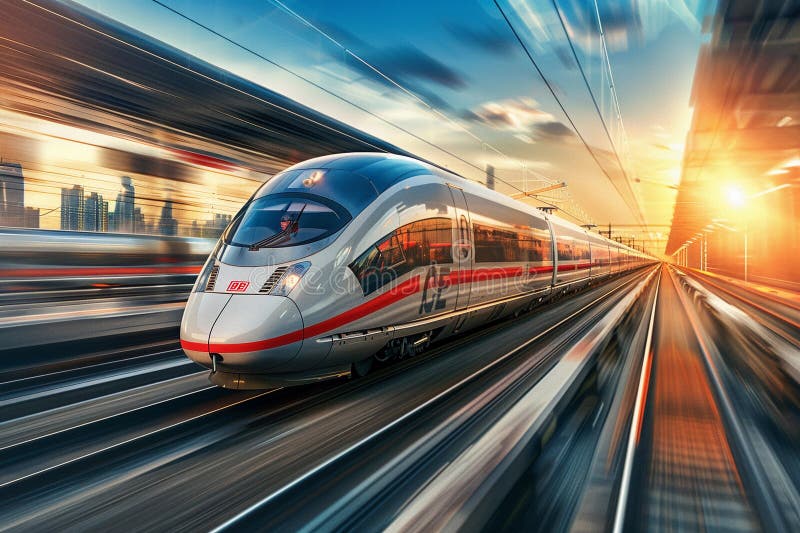 Modern High-speed Train in Fast Motion Passes through Railway Stations ...