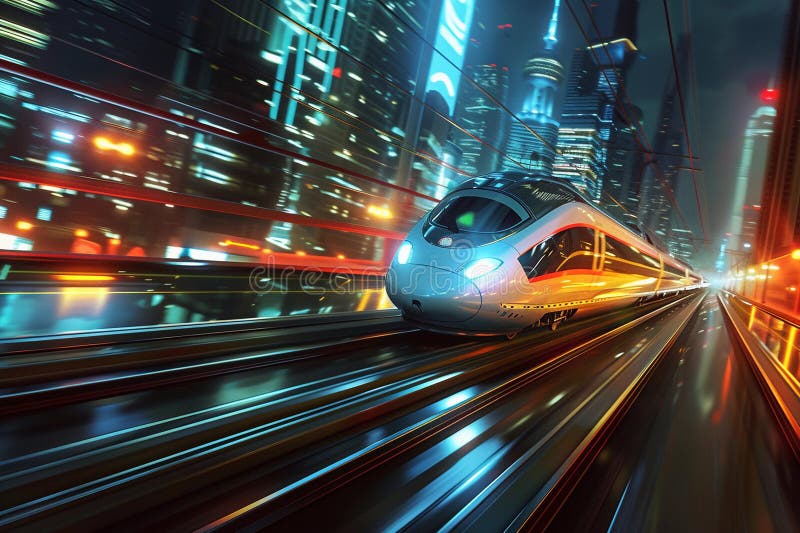 Modern High-speed Train in Fast Motion Passes through Railway Stations ...