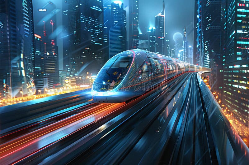 Modern High-speed Train in Fast Motion Passes through Railway Stations ...