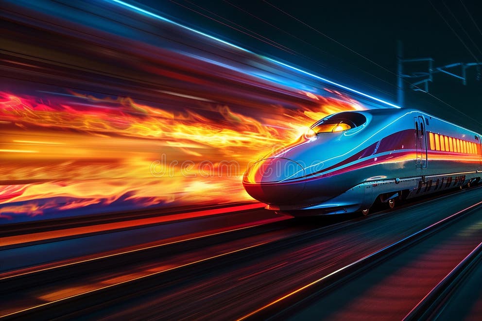 Modern High-speed Train in Fast Motion Passes through Railway Stations ...