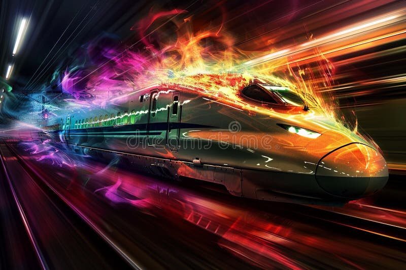 Modern High-speed Train in Fast Motion Passes through Railway Stations ...