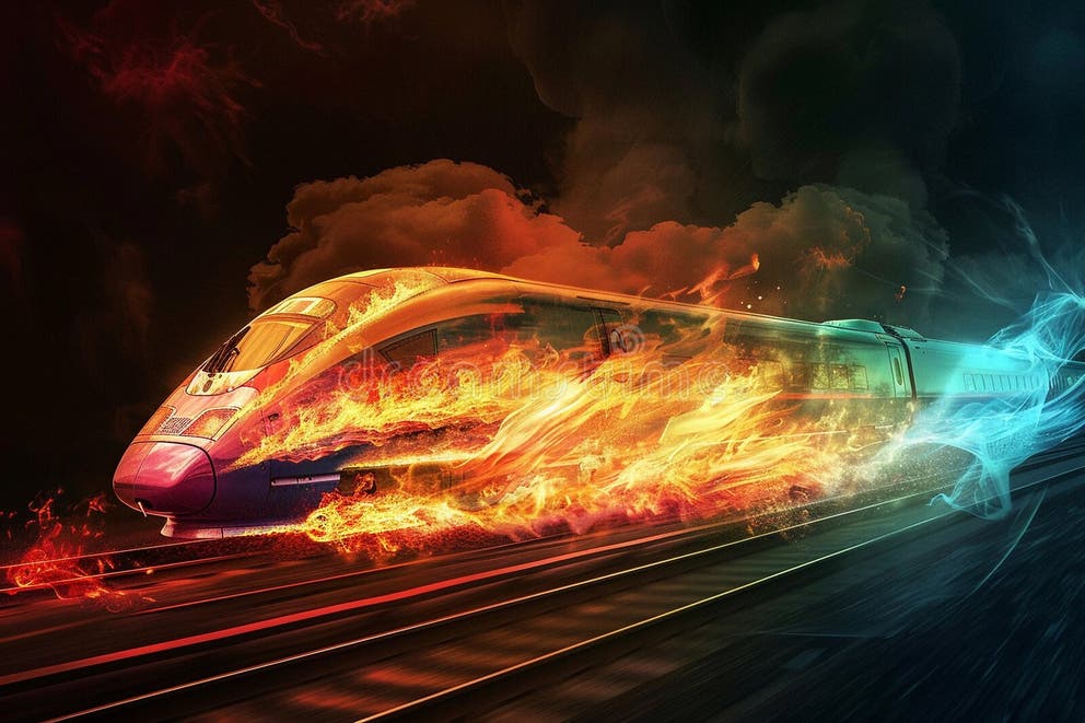 Modern High-speed Train in Fast Motion Passes through Railway Stations ...