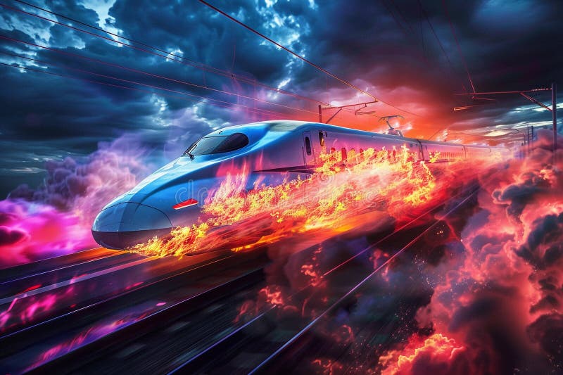Modern High-speed Train in Fast Motion Passes through Railway Stations ...