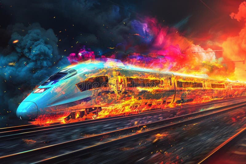 Modern High-speed Train in Fast Motion Passes through Railway Stations ...