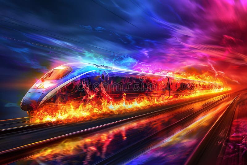 Modern High-speed Train in Fast Motion Passes through Railway Stations ...