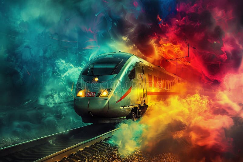 Modern High-speed Train in Fast Motion Passes through Railway Stations ...