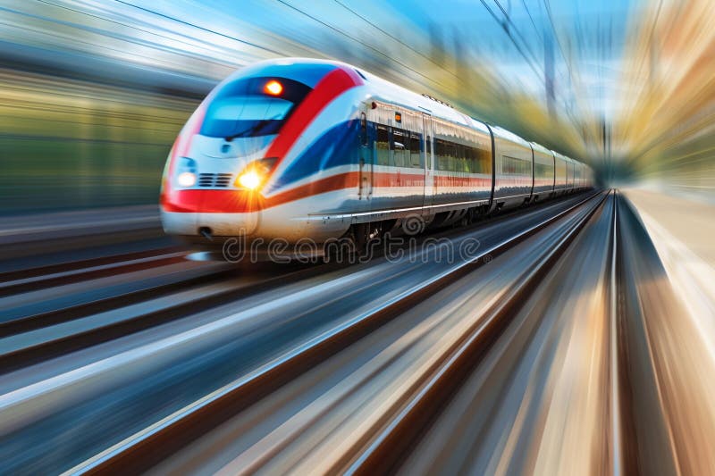 Modern High-speed Train in Fast Motion Passes through Railway Stations ...