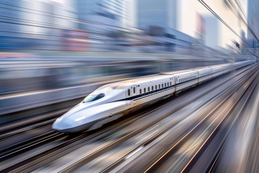 Modern High-speed Train in Fast Motion Passes through Railway Stations ...