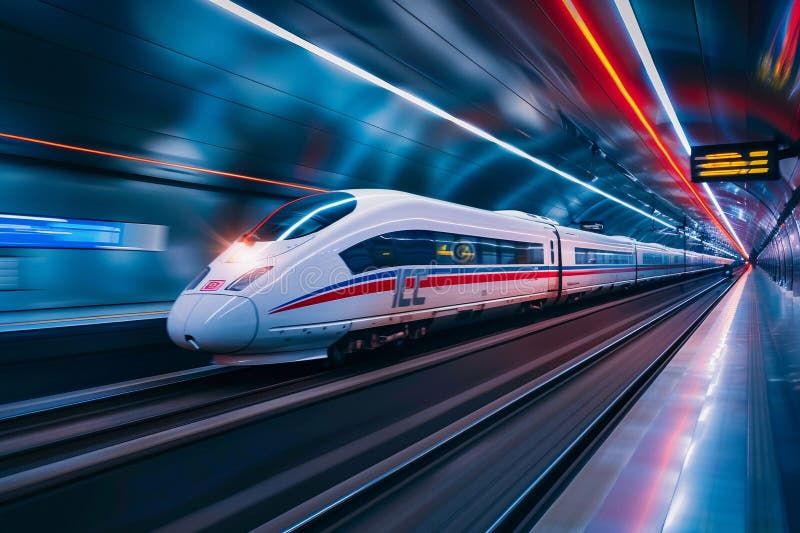 Modern High-speed Train in Fast Motion Passes through Railway Stations ...