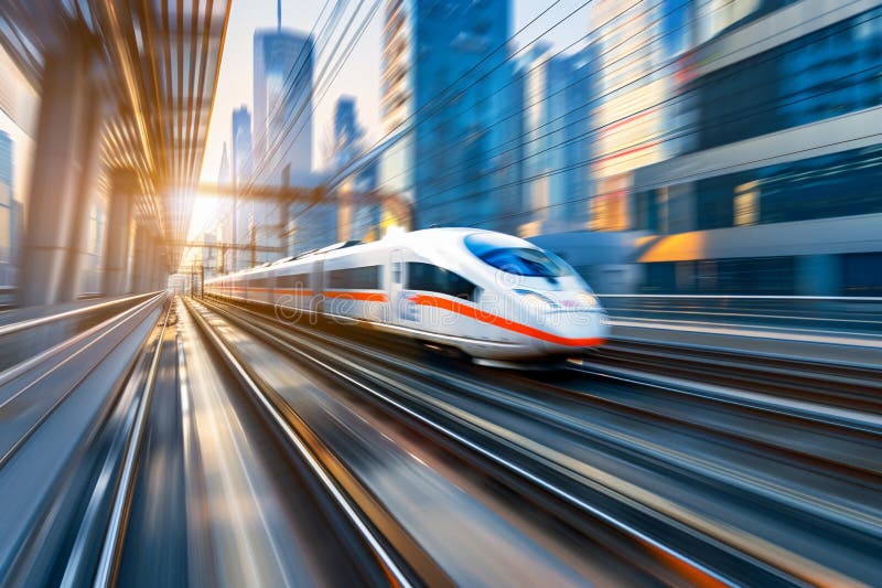 Modern High-speed Train in Fast Motion Passes through Railway Stations ...