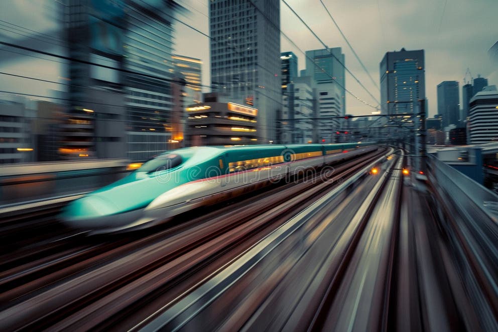 Modern High-speed Train in Fast Motion Passes through Railway Stations ...