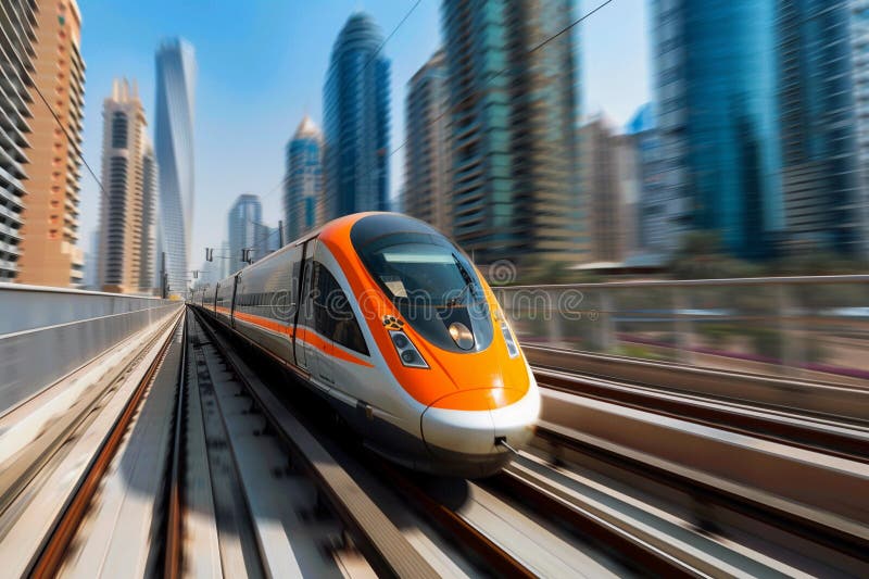 Modern High-speed Train in Fast Motion Passes through Railway Stations ...