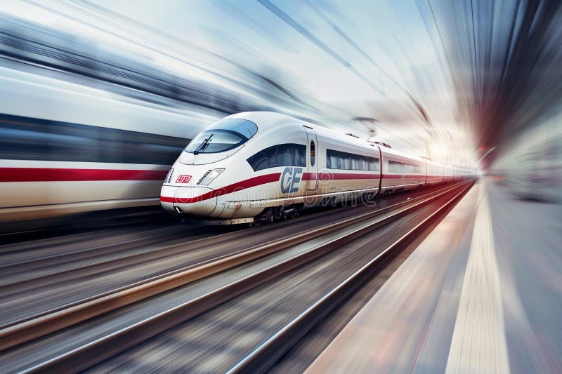 Modern High-speed Train in Fast Motion Passes through Railway Stations ...