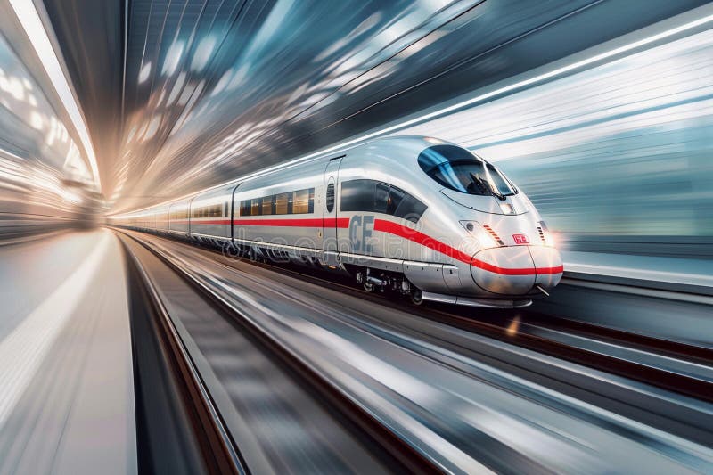 Modern High-speed Train in Fast Motion Passes through Railway Stations ...