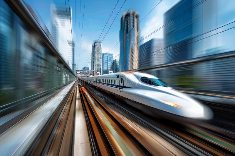 Modern High-speed Train in Fast Motion Passes through Railway Stations ...