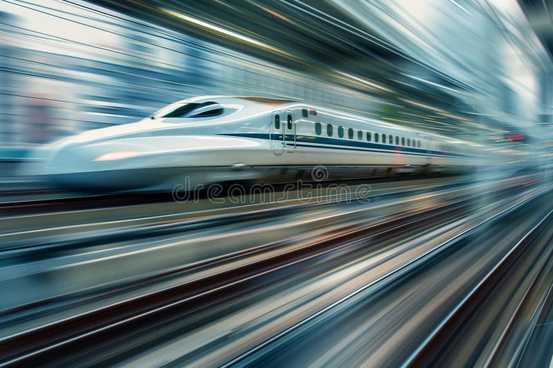 Modern High-speed Train in Fast Motion Passes through Railway Stations ...