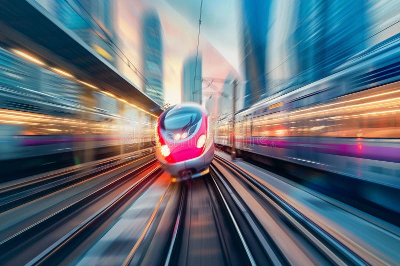 Modern High-speed Train in Fast Motion Passes through Railway Stations ...