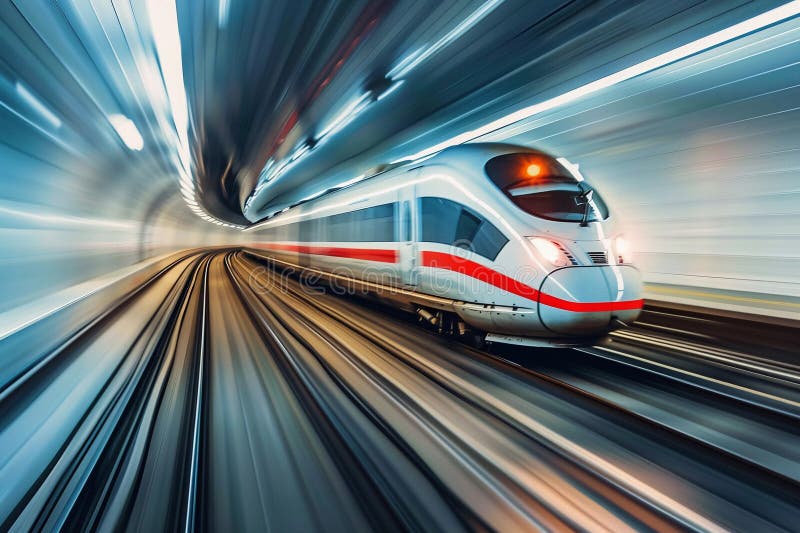 Modern High-speed Train in Fast Motion Passes through Railway Stations ...
