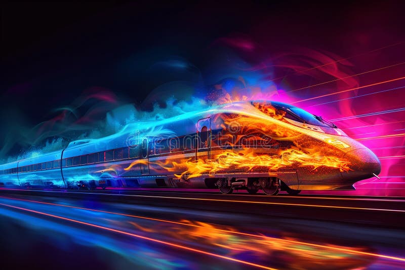 Modern High-speed Train in Fast Motion Passes through Railway Stations ...