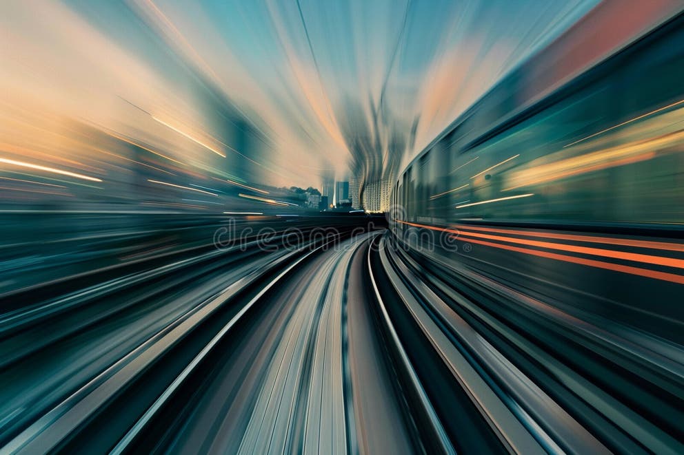 Modern High-speed Train in Fast Motion Passes through Railway Stations ...