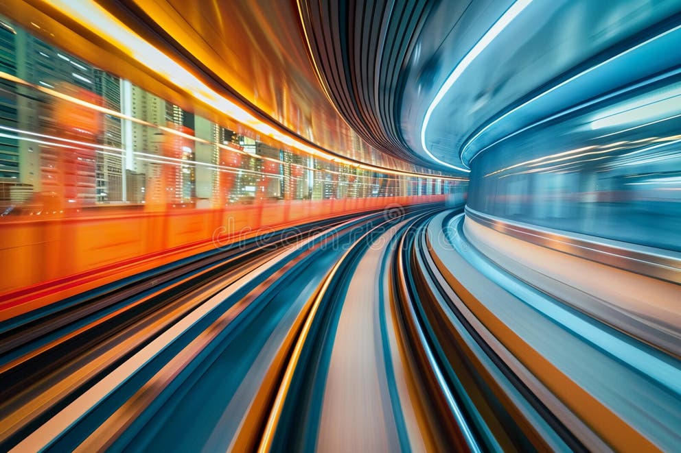 Modern High-speed Train in Fast Motion Passes through Railway Stations ...